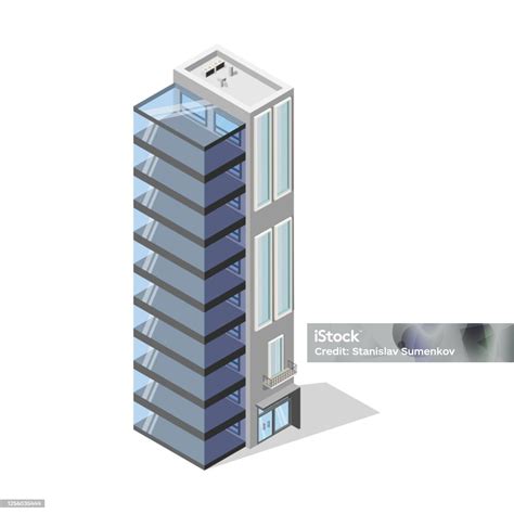 Multistorey Glass Building With Balconies Isometry Architecture Stock