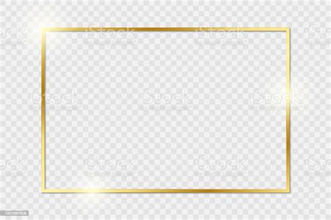 투명한 배경에 고립된 그림자가 있는 골드 빛나는 빈티지 프레임 골든 럭셔리 사실적인 직사각형 테두리 벡터 그림입니다 Png 프레임에 대한 스톡 벡터 아트 및 기타 이미지