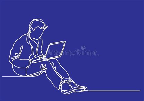 Continu Femme De Dessin Au Trait Sasseyant Avec Lordinateur Portable