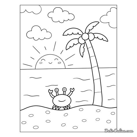 Раскраска Краб на пляже распечатать раскраски для детей