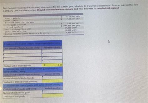 solved trio company reports the following information for