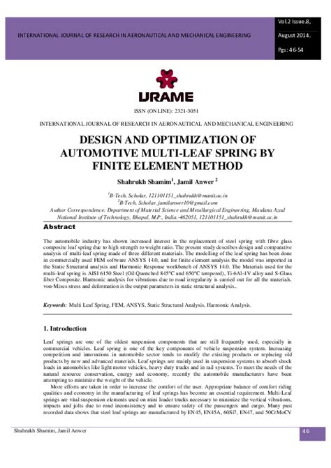 pdf design and optimization of automotive multi leaf spring by finite