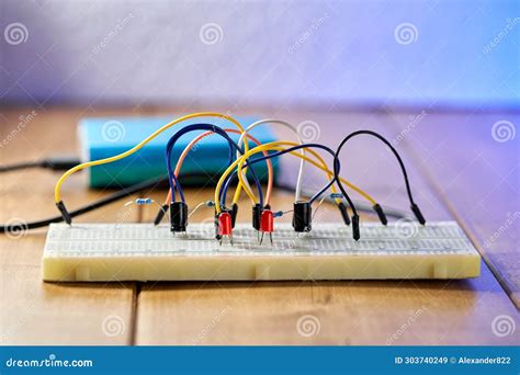 Breadboard With Electrical Elements On A Wooden Table Stock Image Image Of Engineering
