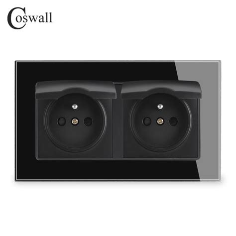 Badu Bg Стъклен панел Coswall Стенен двоен контакт заземен с водоустойчив капак ЕС Русия