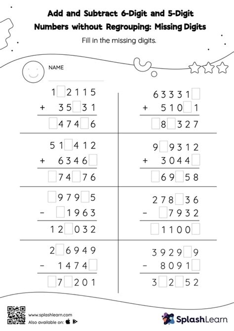 Add And Subtract 6 Digit And 5 Digit Numbers Without Regrouping
