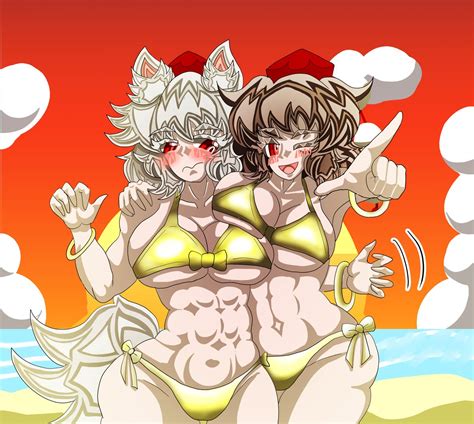 テラさんは描きたい On Twitter Rt Hiko79986163 東方 射命丸文 犬走椛 文もみで金ビキニを描いてみました。