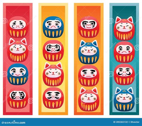 Daruma Cat Daruma Bookmark Seamless Pattern Stock Vector Illustration