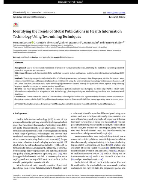 Pdf Identifying The Trends Of Global Publications In Health Information Technology Using Text