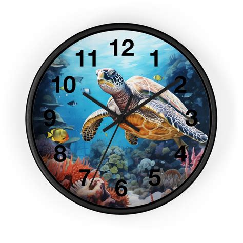 Sea Turtle Wall Clock 10 Inch Diameter Undersea Coral Reef Florida Coastal Tropical Wall