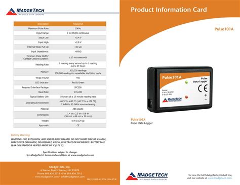 MADGETECH PULSE A PRODUCT INFORMATION CARD Pdf Download ManualsLib