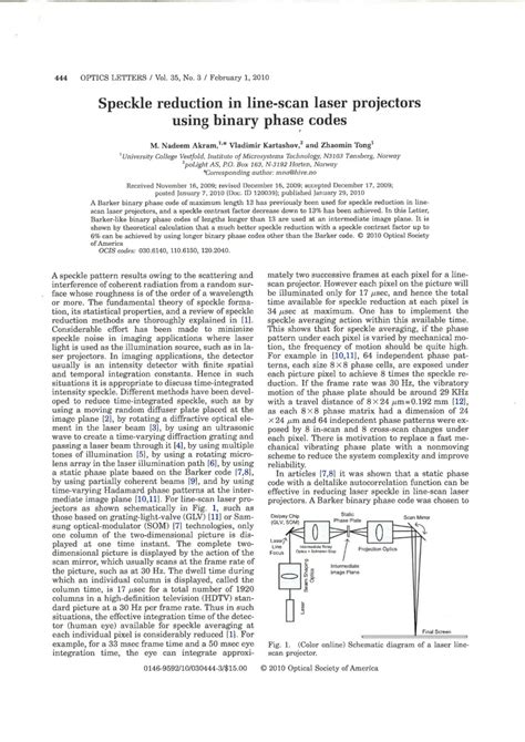 Pdf Speckle Reduction In Line Scan Laser Projectors Using Binary