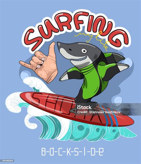 T셔츠 의류 포스터 엽서 스티커 인쇄에 대 한 이미지 상어의 서퍼 핸드 제스처 샤 카치 어 리더와 함께입니다 상어상목에 대한 스톡 벡터 아트 및 기타 이미지 Istock