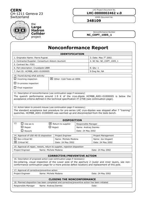 Non Conformance Report Form Template Templates Exampl