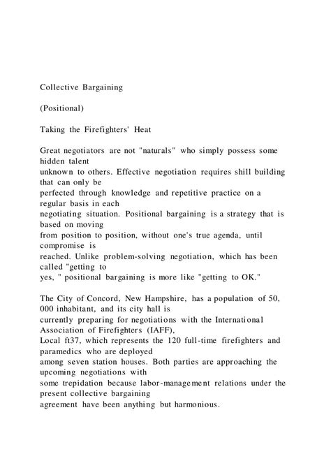 Collective Bargaining Positional Taking The Firefighte Docx