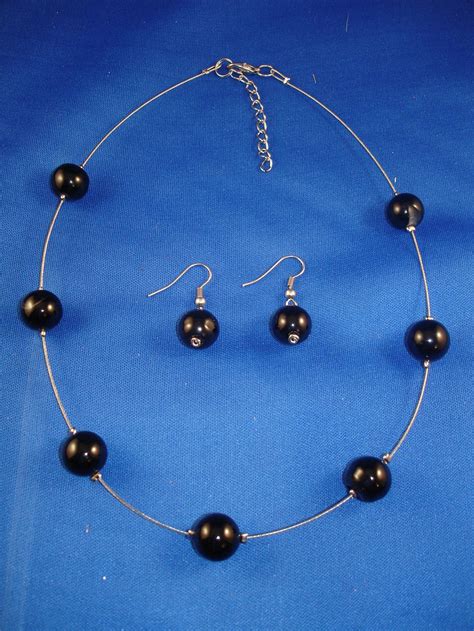 Black Diamond Round Ball Natural Stones Set Of Necklace And Earrings
