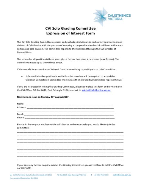 Fillable Online Cvi Solo Grading Committee Expression Of Interest Form