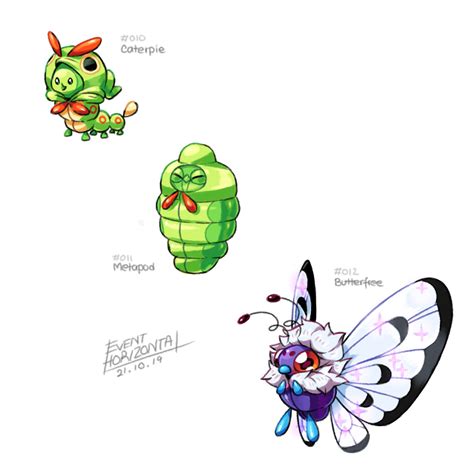 010 011 012 Caterpie Metapod And Butterfree By Eventhorizontal On