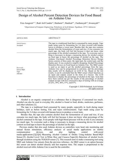 PDF Design Of Alcohol Percent Detection Devices For Food Based On Arduino Uno