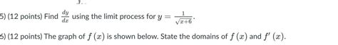 [answered] dy dx 5 12 points find using the limit process for y 1 x 6 6