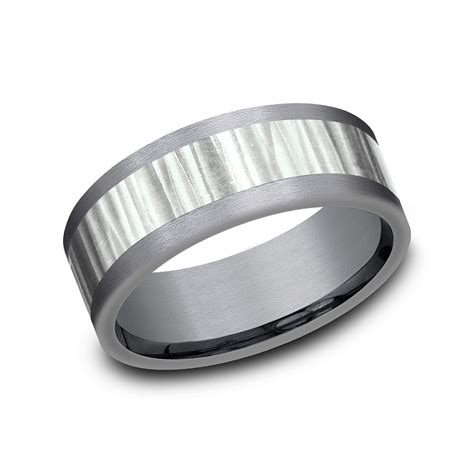 Benchmark Hammered White Gold And Satin Grey Tantalum 8 Mm Wedding Band