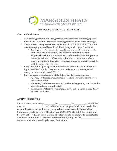 Emergency Message Templates Free Download