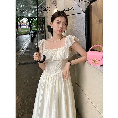 玩美衣櫃素色禮服荷葉方領宴會洋裝公主風s Xl共二色 Dorri 無袖洋裝 Yahoo奇摩購物中心