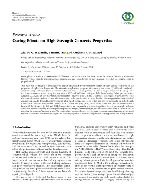 Pdf Curing Effects On High Strength Concrete Properties