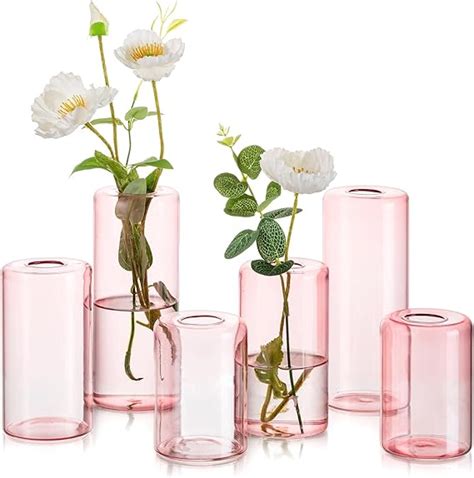 Small Glass Bud Vases For Centerpieces Hewory 6pcs Pink Blown Single Flower Vases