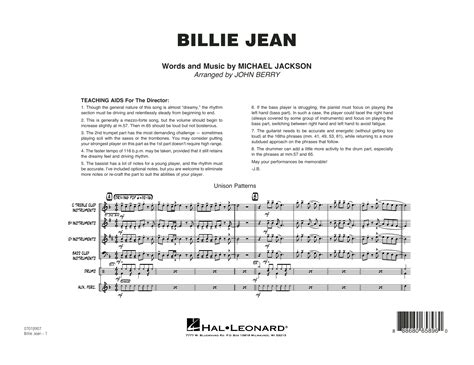 John Berry Billie Jean Conductor Score Full Score Sheet Music And