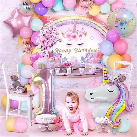 유니콘 풍선 유니콘 생일 파티 장식 어린이 소녀 1 2 세 생일 풍선 장식 베이비 샤워 성별 공개 용품