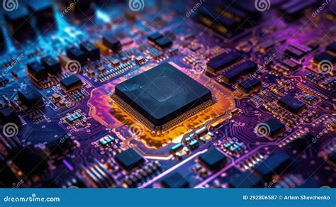 Detailed Image Of A Chip Or Microcircuit Representing Computer Concept Connection Cyber Data