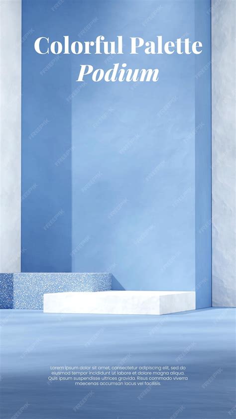 Подиум в форме белого блока в портрете стена из терраццо синего цвета 3d изображение