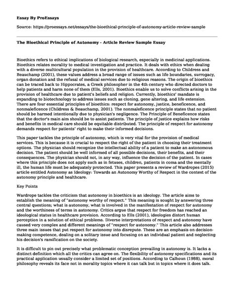 📚 The Bioethical Principle Of Autonomy Article Review Sample Free Essay Term Paper Example