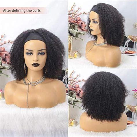 Afro Kinky Curly Headband Human Hair Wigs For Black Women Glueless None