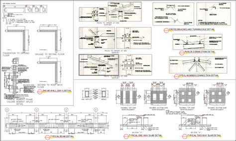 Detailed Sections Of Beam With One Way And Two Way Slab Drawing In Dwg File
