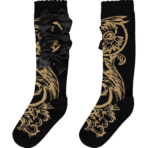 Adee Bianca Black And Gold Baroque Knee High Socks Little Boppers