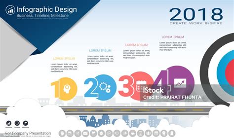 비즈니스 Infographics 보고서 이정표 타임 라인 또는 프로세스 순서도 4 옵션 회사 가치를 정의 하는 전략적 계획도로 지도 사실과 통계를 만들기 위해 프로젝트