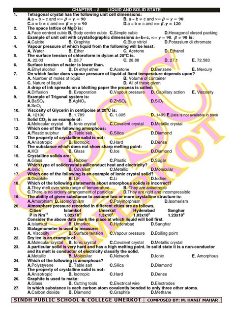 Chemistry Xi Chapter 2 Liquid And Solid State Sindh Academy Pdf