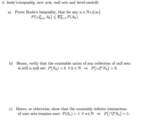 solved 4 boole s inequality sure sets null sets and