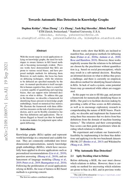 Pdf Towards Automatic Bias Detection In Knowledge Graphs