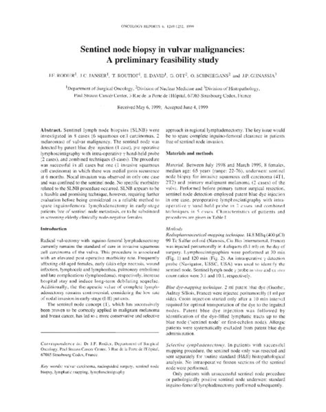 Pdf Sentinel Node Biopsy In Vulvar Malignancies A Preliminary
