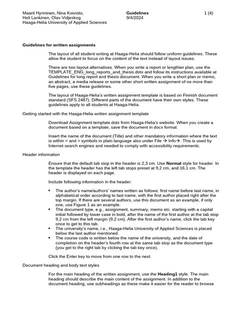 Guidelines For Written Assignments Pdf Paragraph Page Layout