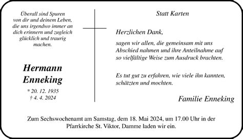 Traueranzeigen Von Hermann Enneking Om Trauerde