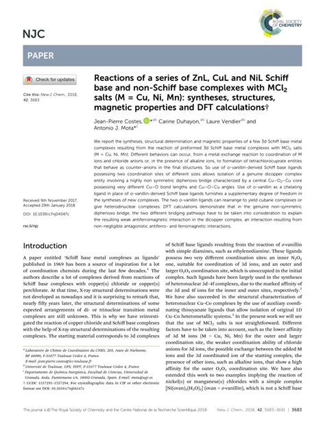 PDF Reaction Of A Series Of ZnL CuL And NiL Schiff Base And Non