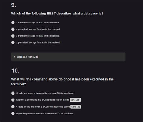 Solved Which Of The Following Best Describes What A Database