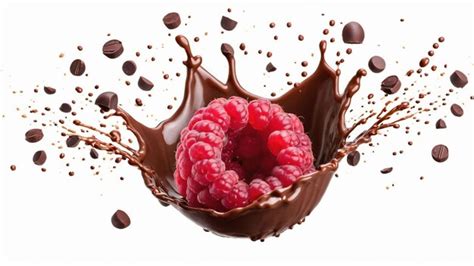 Premium Photo Raspberry With Pieces And Splashes Of Chocolate