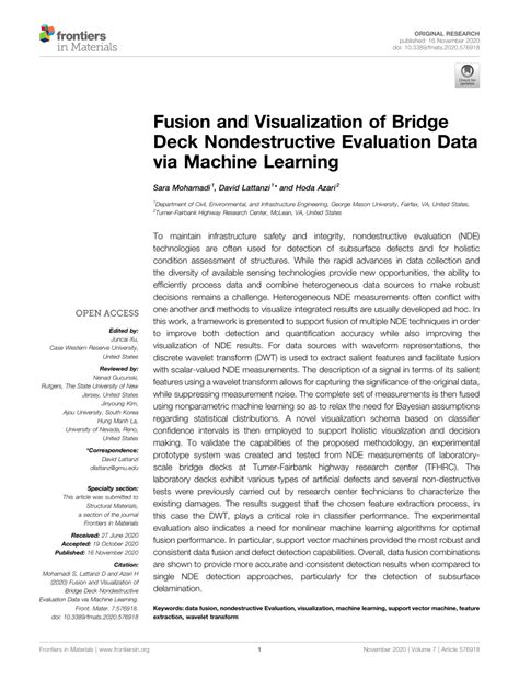 Pdf Fusion And Visualization Of Bridge Deck Nondestructive Evaluation Data Via Machine Learning