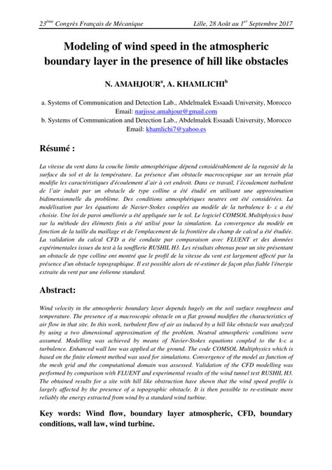 Pdf Modeling Of Wind Speed In The Atmospheric Boundary Layer In The
