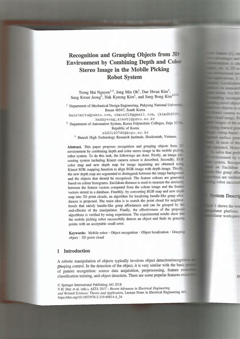 Pdf Recognition And Grasping Objects From 3d Environment By Combining Depth And Color Stereo