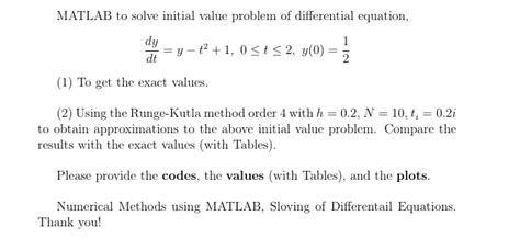 [solved] matlab to solve initial value problem of differential